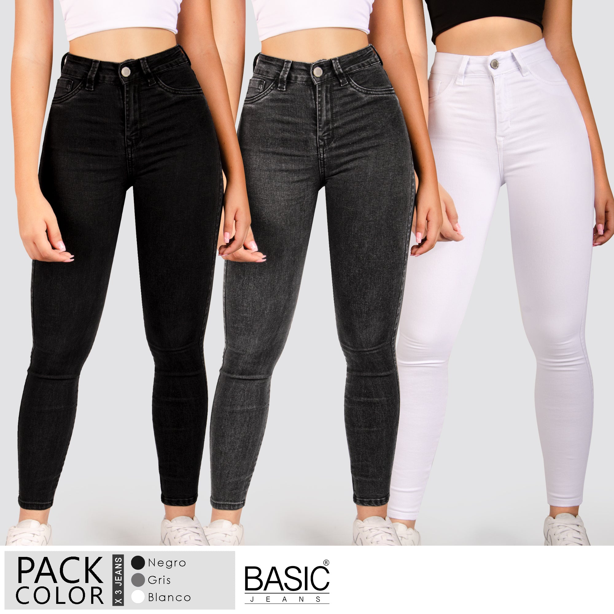 Pack Jeans Mujer Colors (3 Unidades) con Ahorro Garantizado. – BASIC ...
